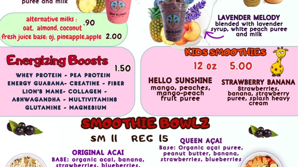 In-Store Menu | Raw Blendz Juicery