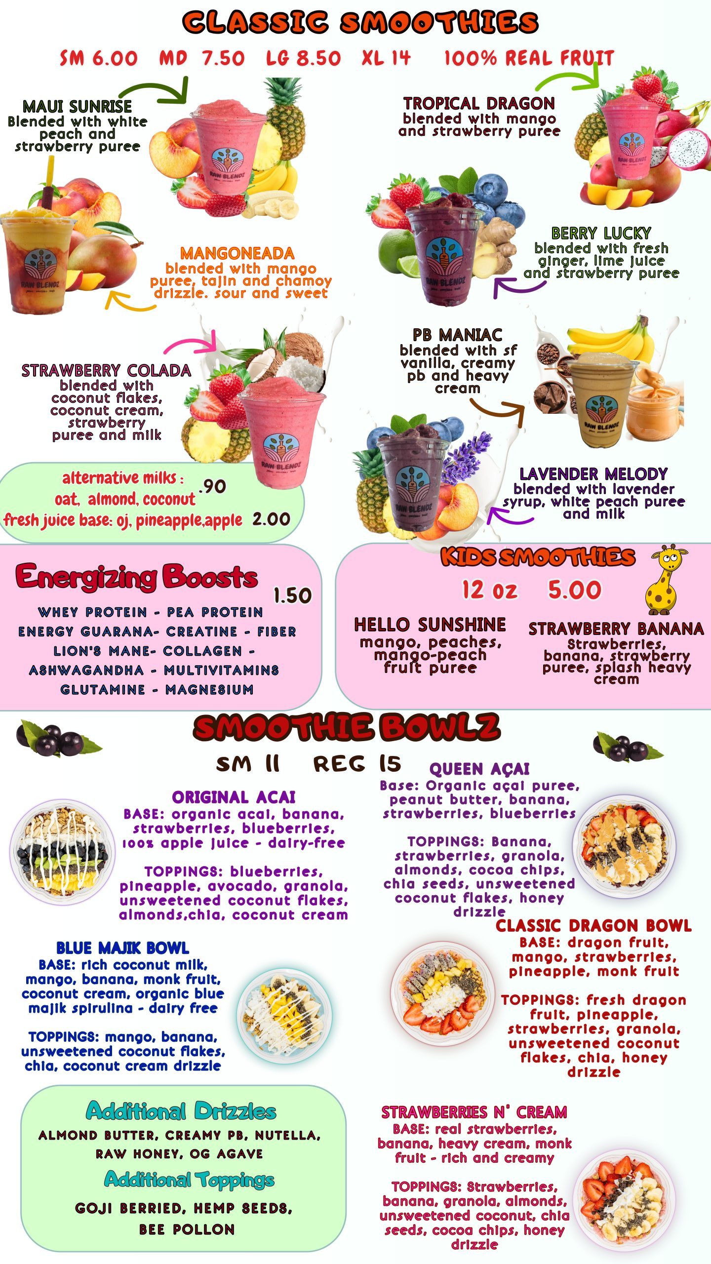 In-Store Menu | Raw Blendz Juicery