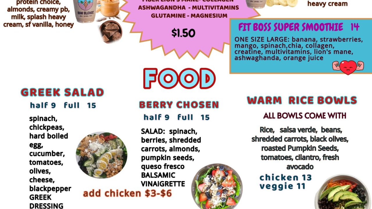 In-Store Menu | Raw Blendz Juicery